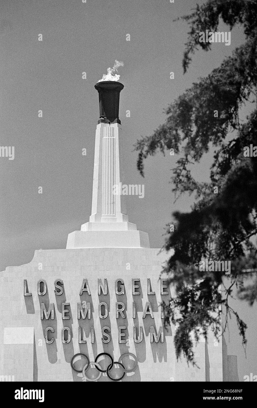 The Olympic Torch at the east end of the Los Angeles Memorial Coliseum ...