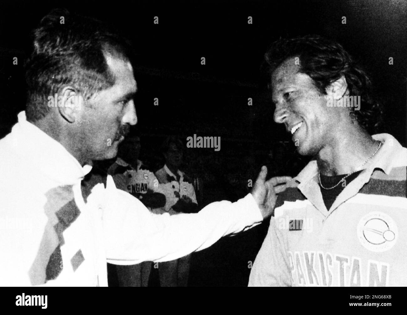 England's cricket captain Graham Gooch, left, congratulates Pakistan's ...