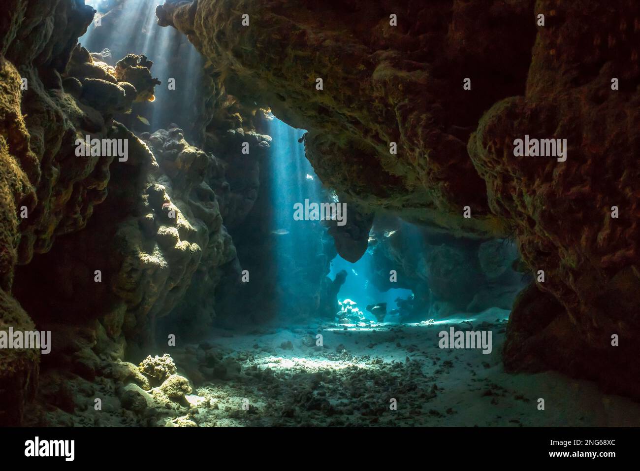 cave with light beams, Umm Chararim, St.John's, Fury Shoals, Egypt, Red ...