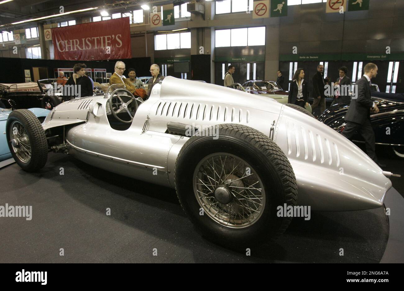 Visitors stands rear the 1939 Auto Union D-type on display at the ...
