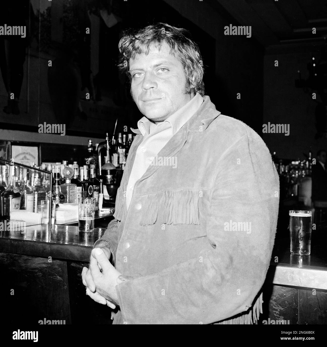 British film star Oliver Reed is seen in the bar at the St. Regis Hotel ...