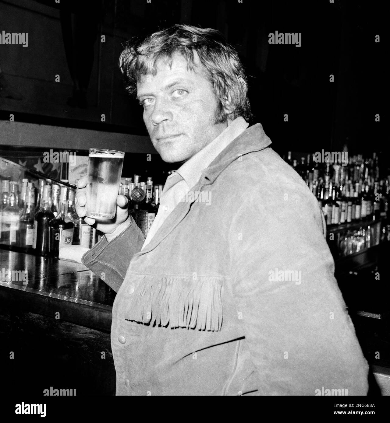 British film star Oliver Reed is seen in the bar at the St. Regis Hotel ...