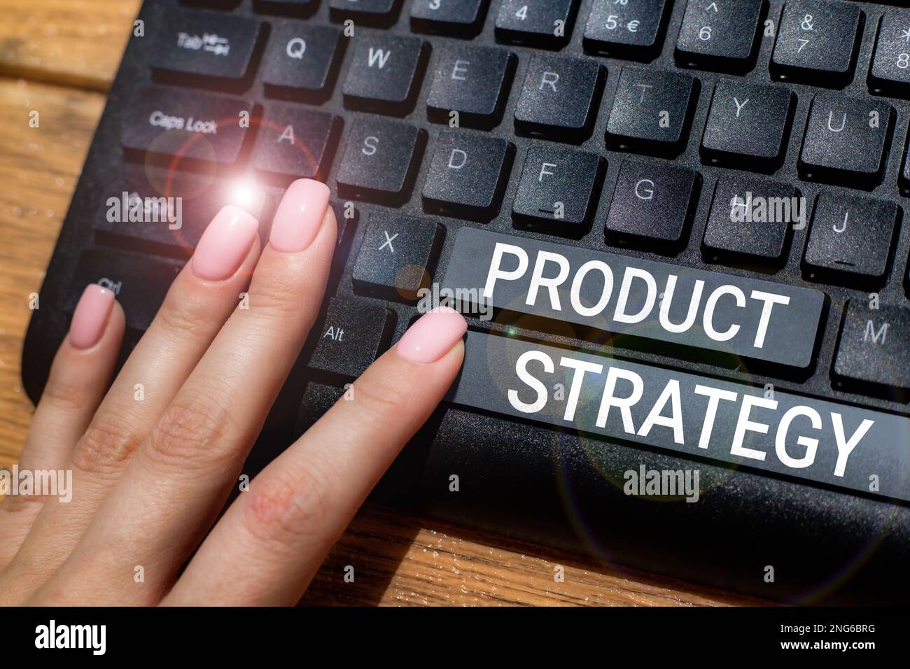 Handwriting text Product Strategy. Word for long term plan development of successful product ...