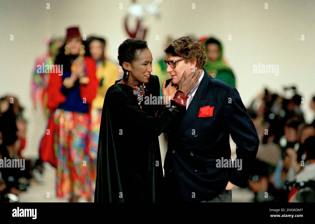 Fashion model Katoucha embraces French couturier Yves Saint Laurent at ...