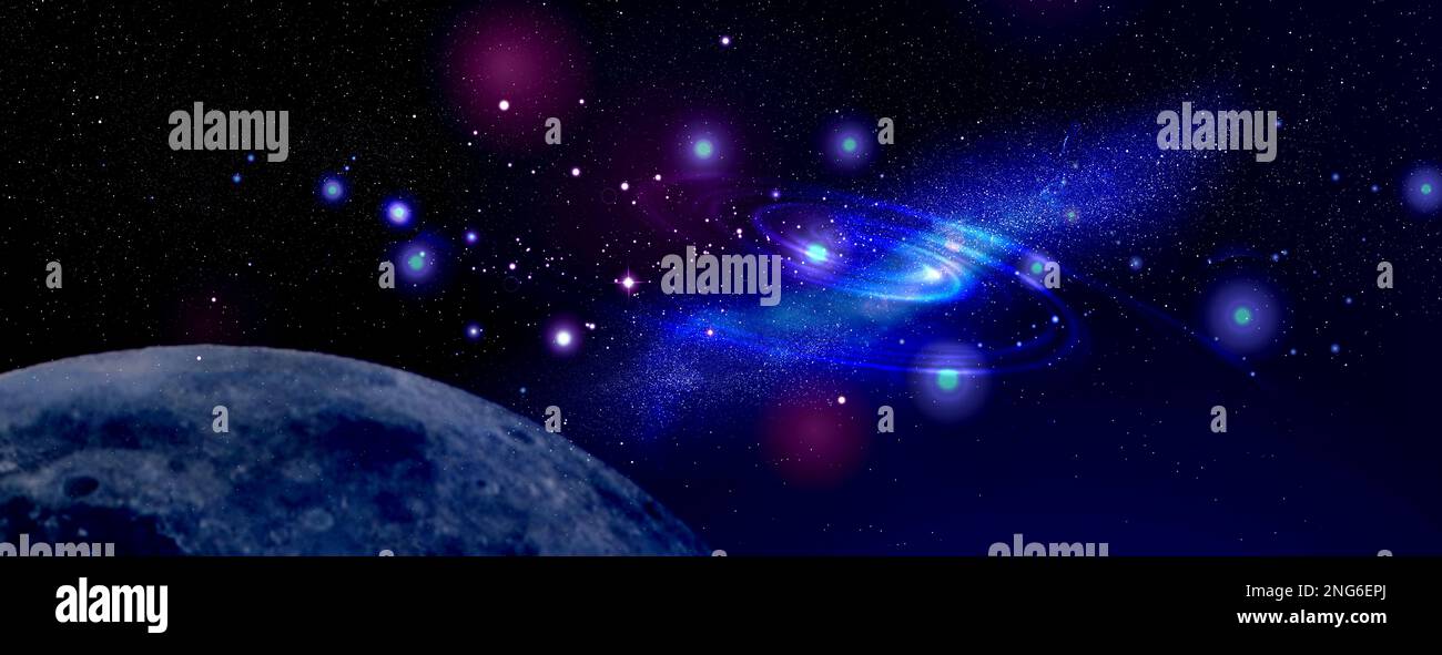 Amazing illustration of galaxy with stars and planets, banner design ...