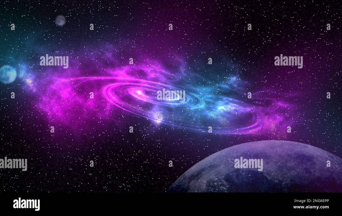 Amazing illustration of galaxy with stars and planets. Fantasy world ...