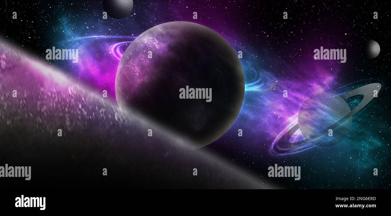 Amazing illustration of galaxy with stars and planets, banner design ...