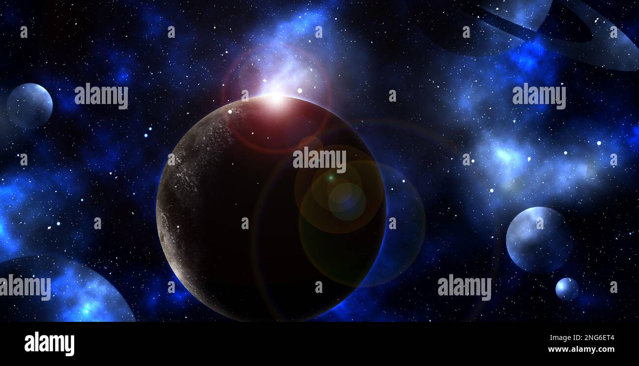 Amazing illustration of galaxy with stars and planets, banner design ...