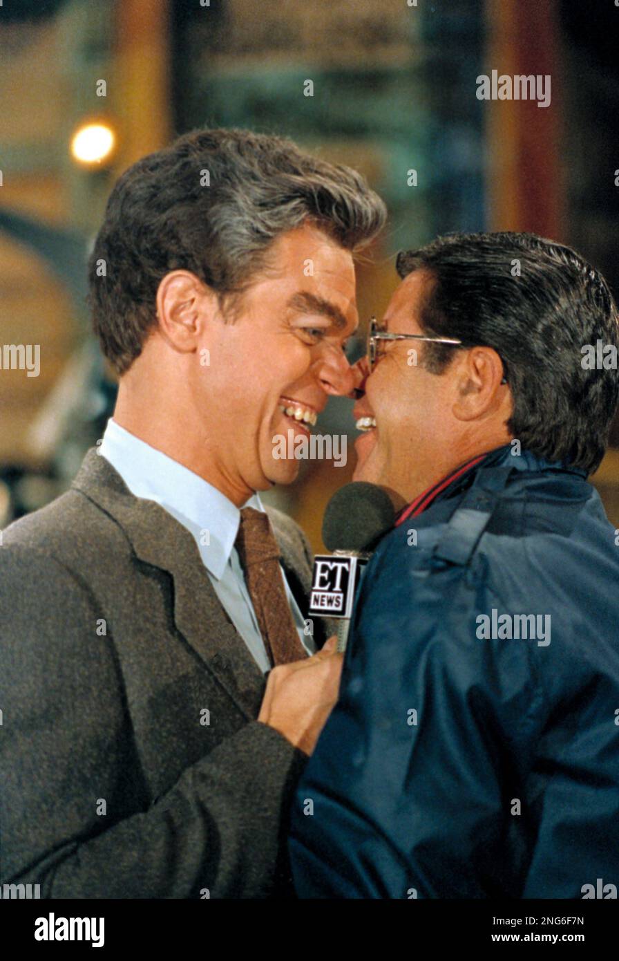 Actors Jerry Lewis, right, and Joe Piscopo clown around during a ...