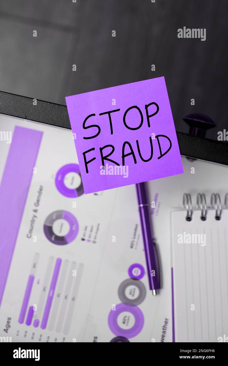 Hand writing sign Stop Fraud. Word for campaign advices people to watch ...