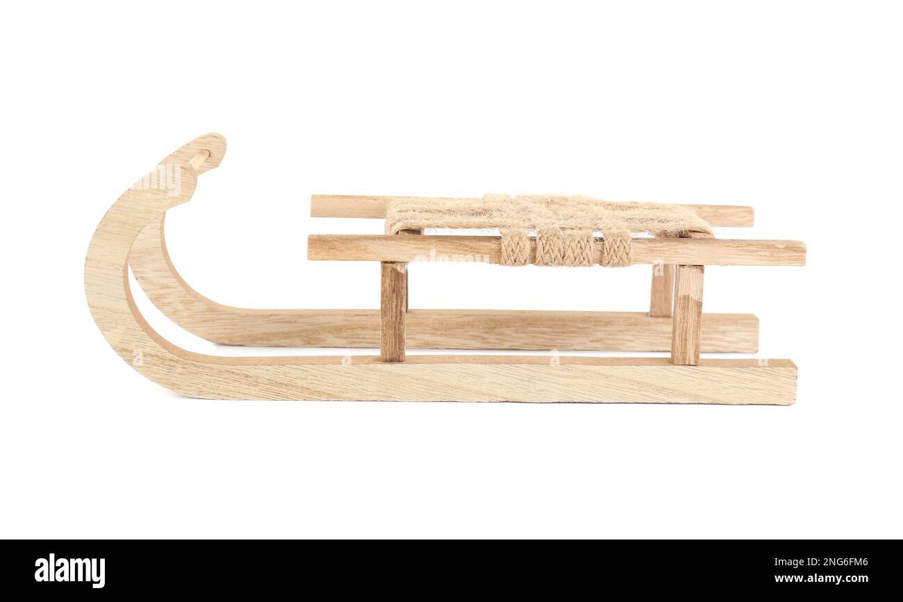Empty wooden sleigh on white background. Christmas holiday decor Stock ...