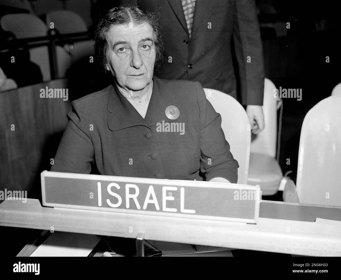 IsraelI Foreign Minister Golda Meir is shown at the United Nations ...