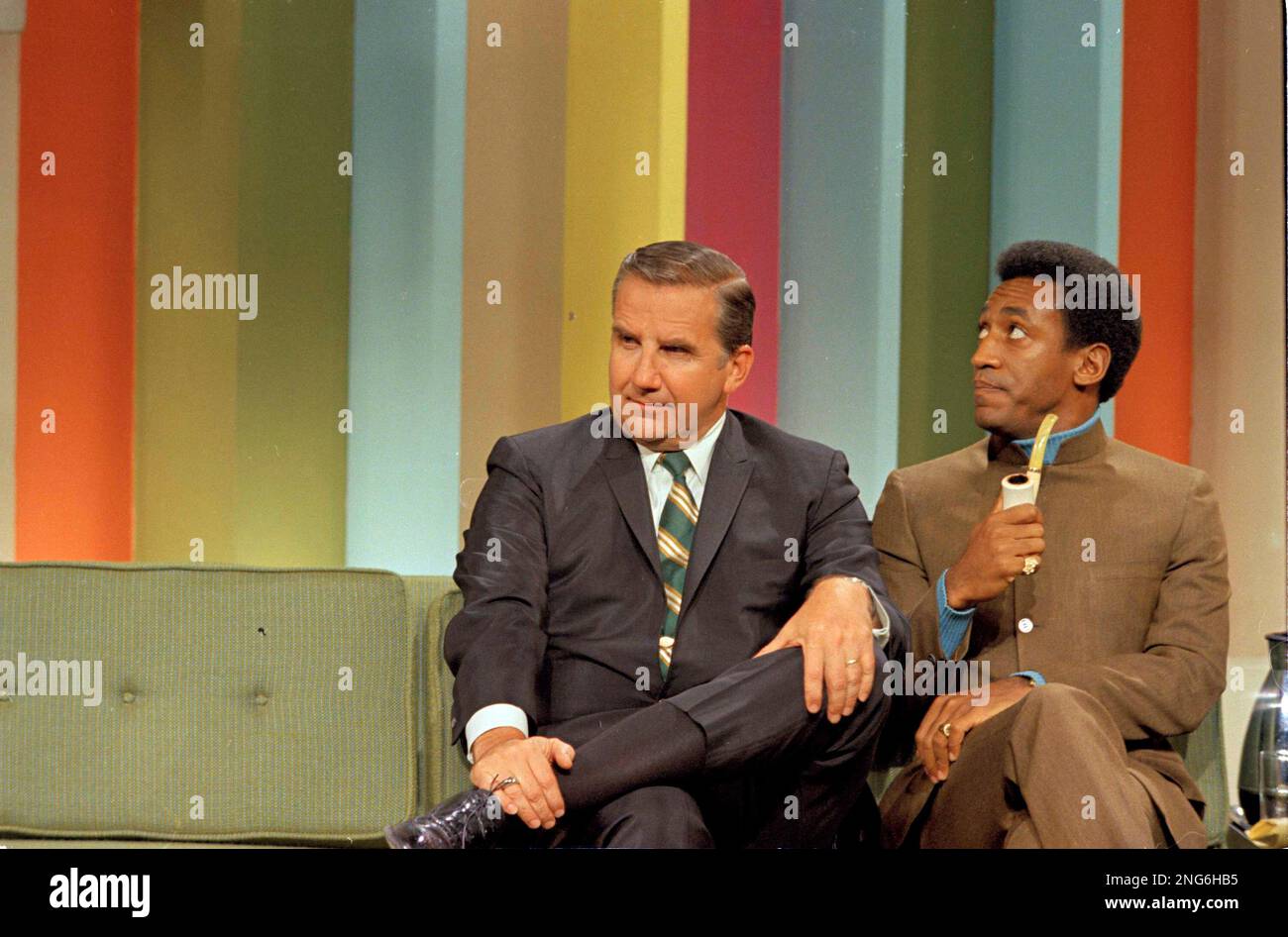 Comedian Bill Cosby, right, sits with Ed McMahon on the set of NBC's ...
