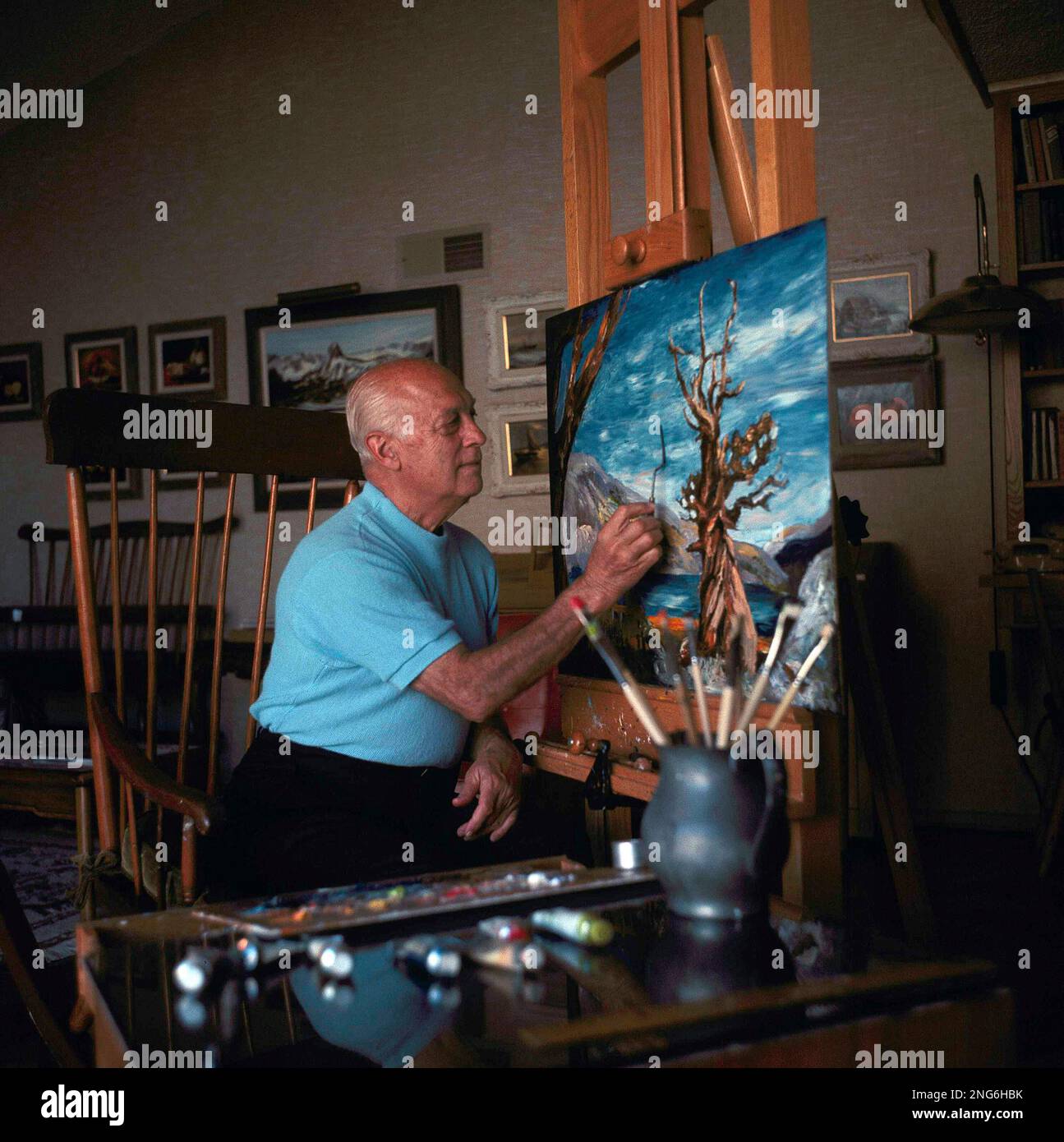Walter Lantz, animated cartoonist, works in his studio on October 31 ...