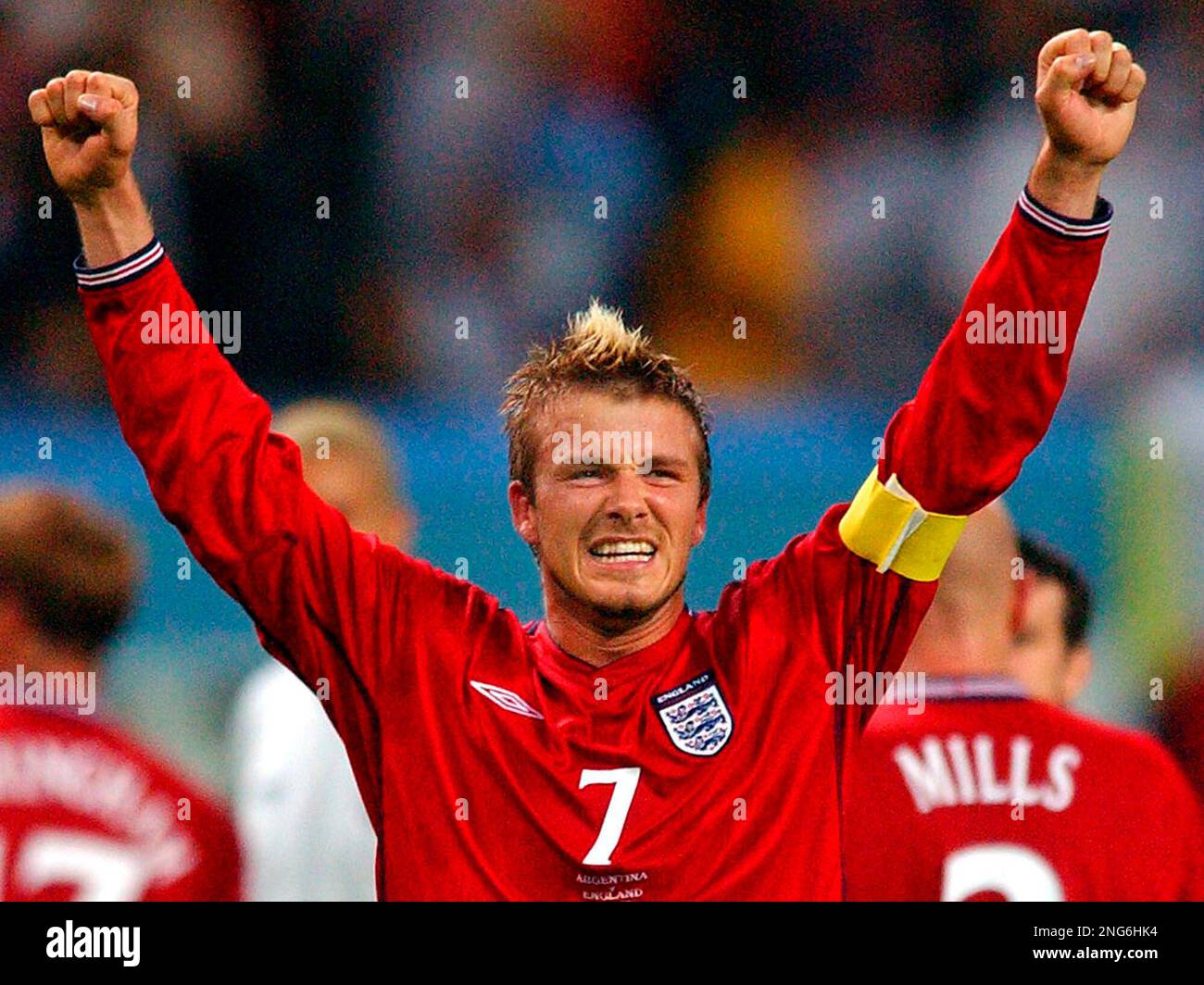 England captain David Beckham celebrates at the end of the 2002 World ...