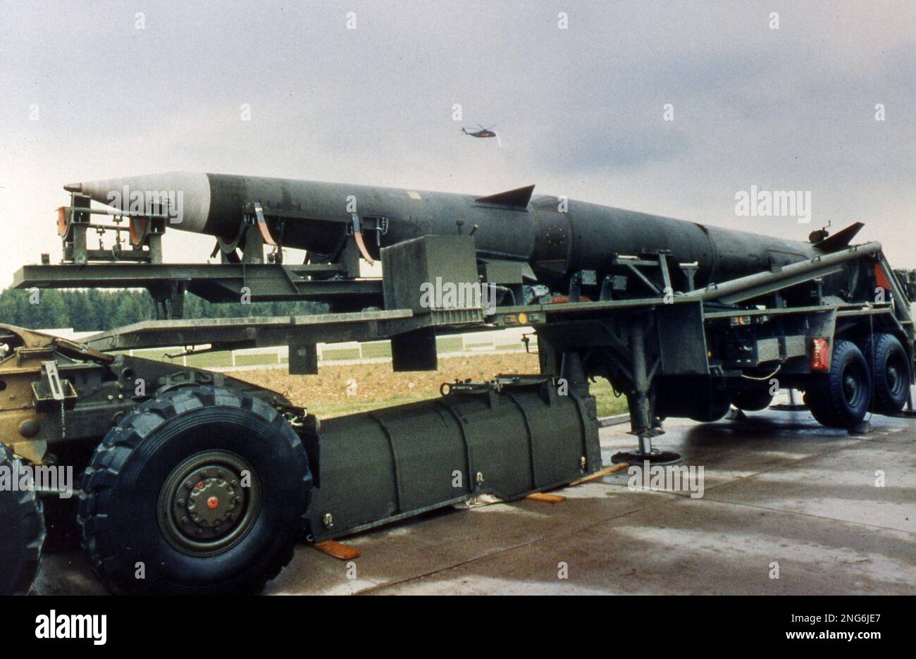 A Pershing II missile is seen on a semi-trailer at the Mutlangen, West ...