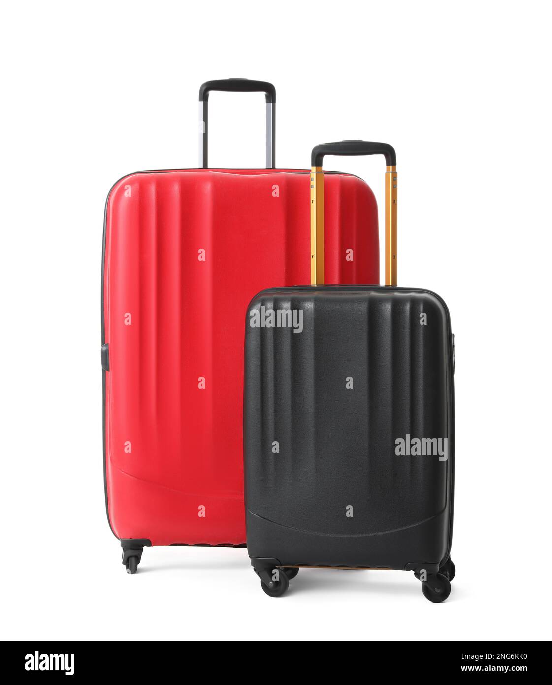 Modern suitcases for travelling on white background Stock Photo - Alamy