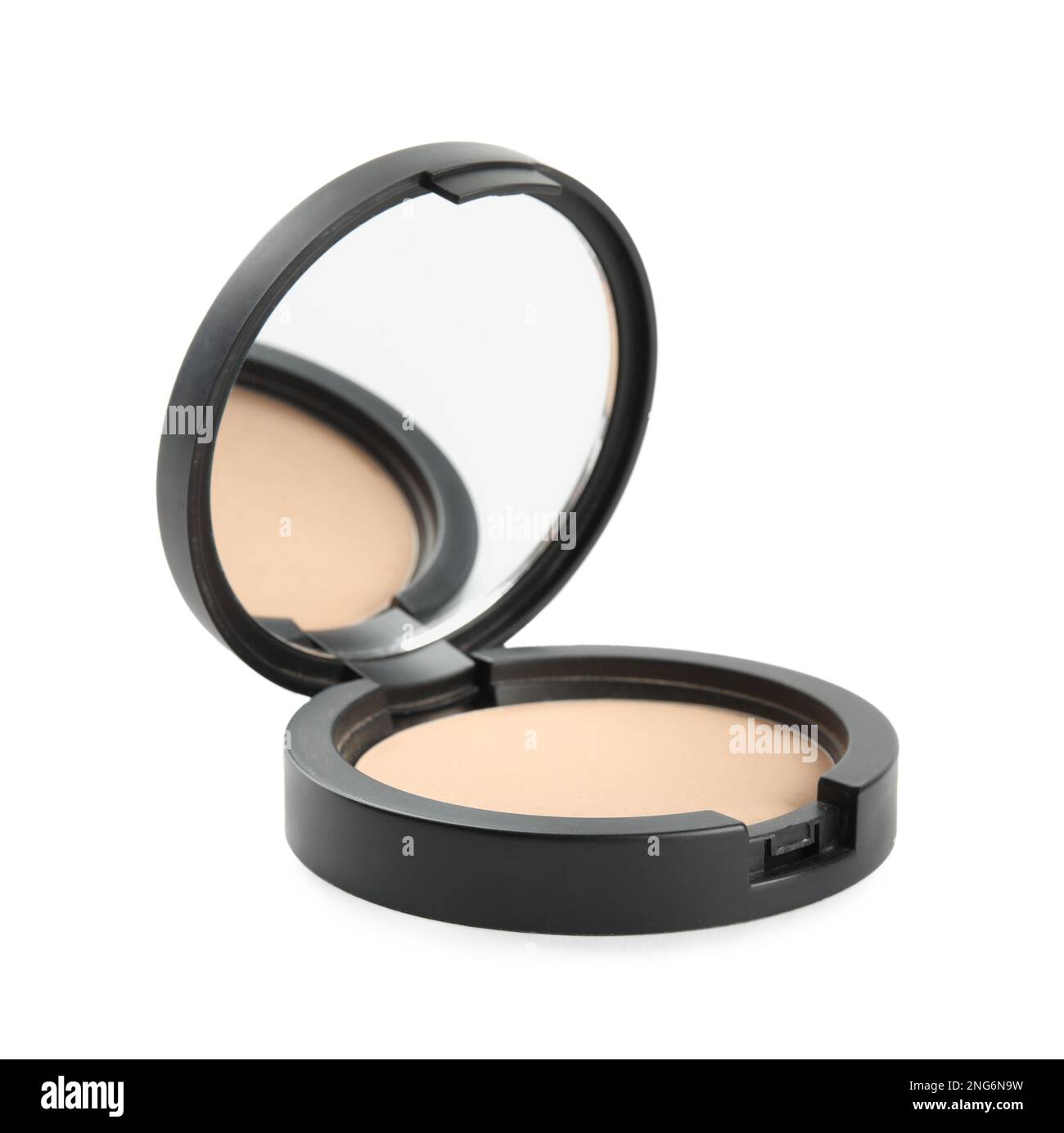 Black pocket powder with mirror isolated on white. Cosmetic product ...