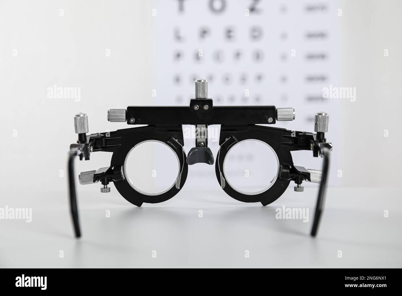 Trial frame on light background, closeup. Ophthalmologist tool Stock ...