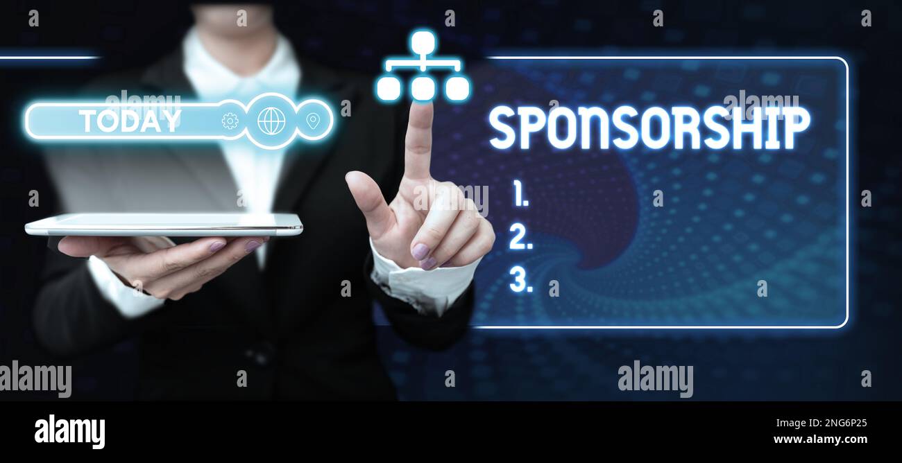 Hand writing sign Sponsorship. Word Written on Position of being a ...