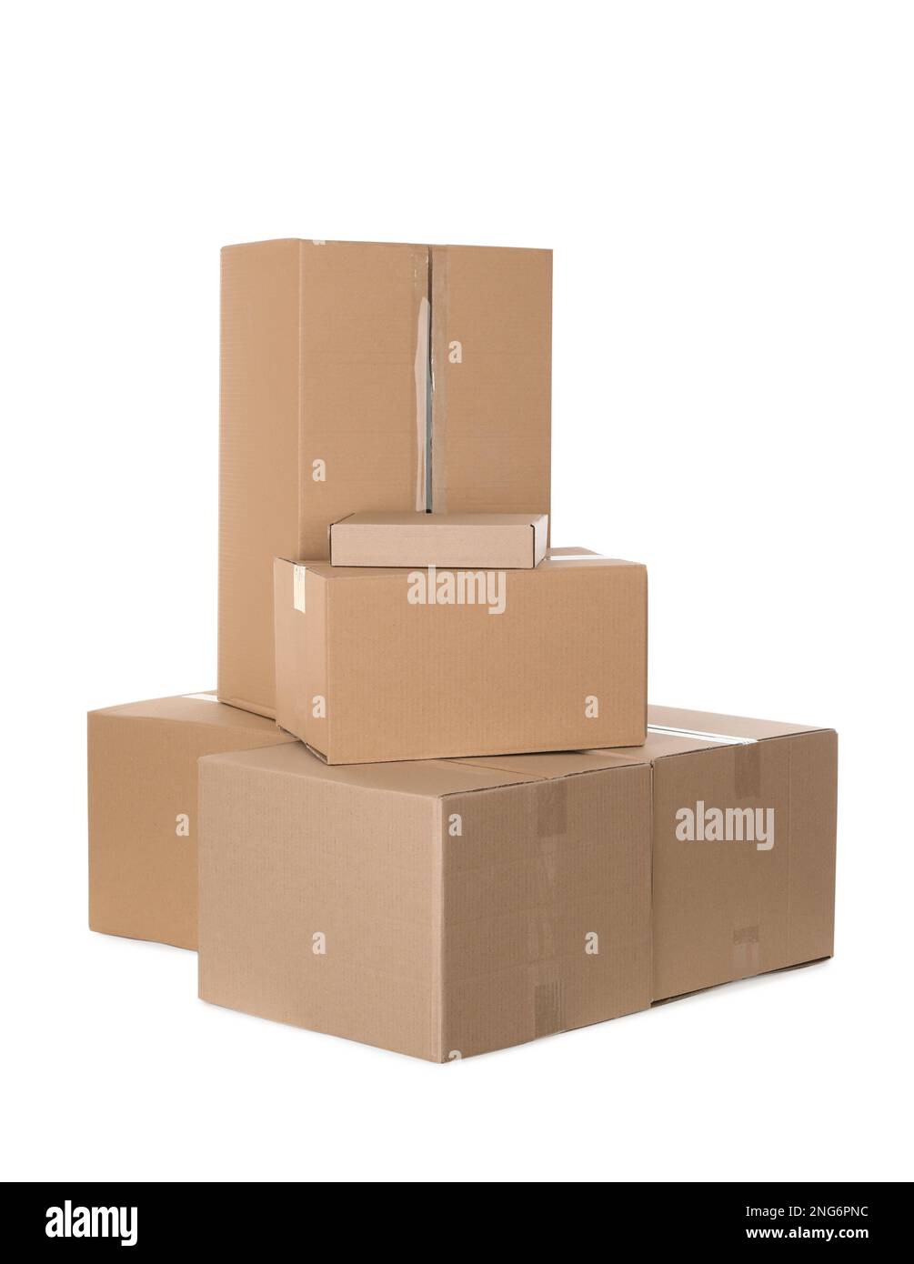 Pile of cardboard boxes on white background Stock Photo - Alamy