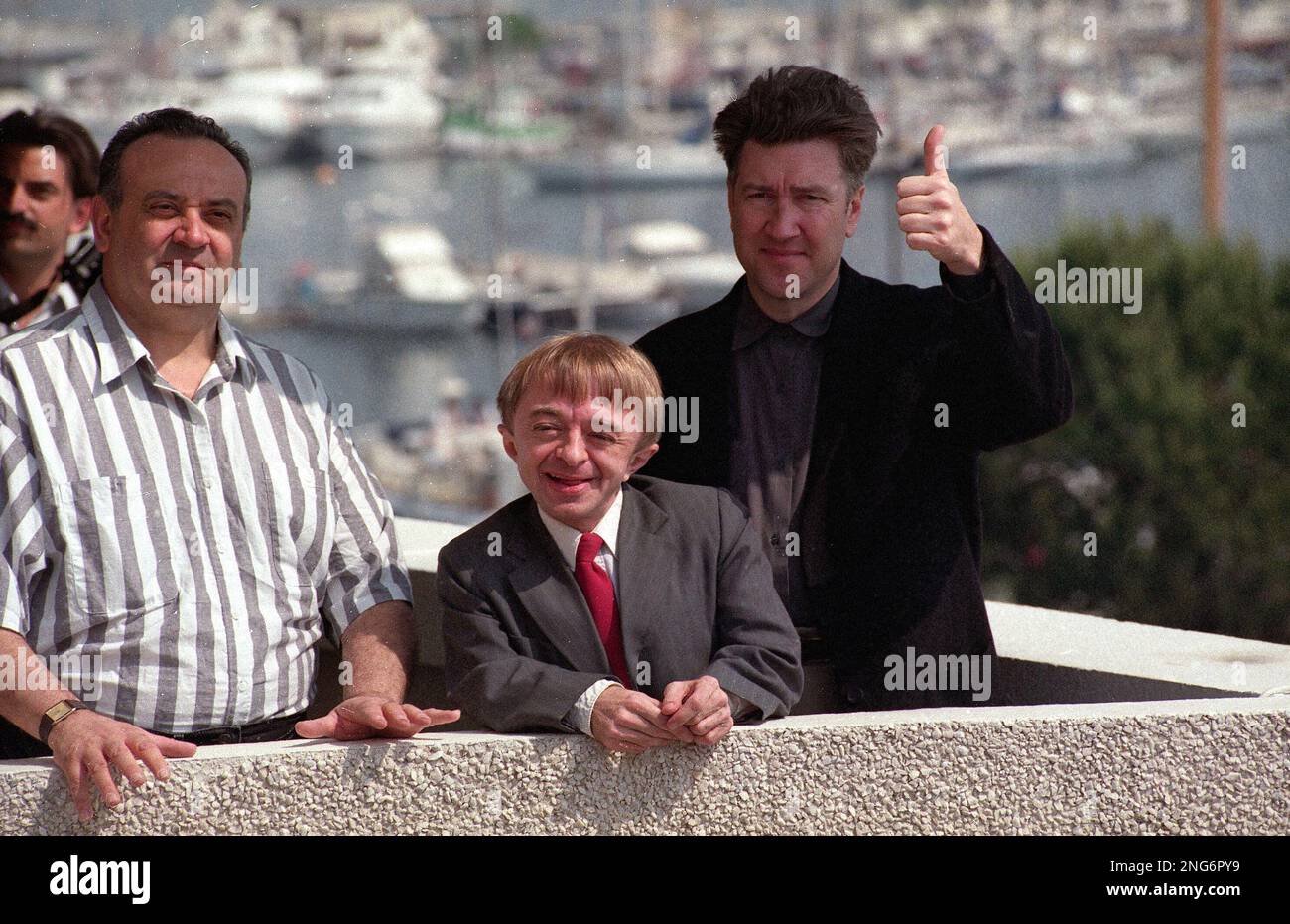 American film director David Lynch, left, and actor Michael J. Anderson ...