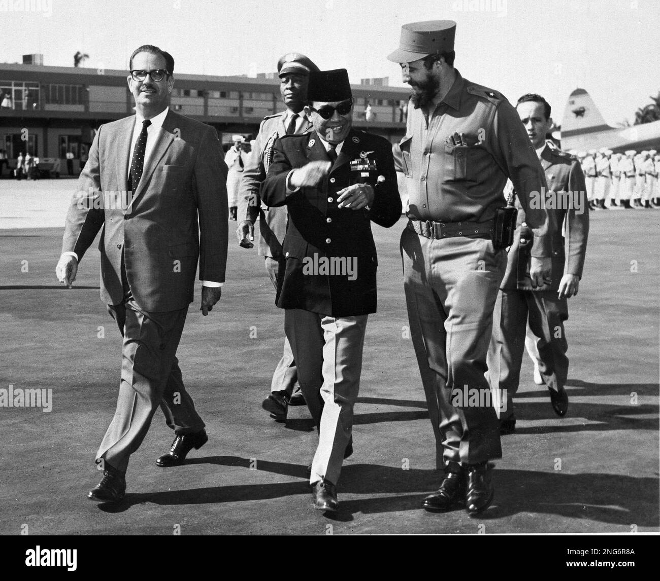 President Achmed Sukarno of Indonesia speaks with Cuban Prime Minister ...
