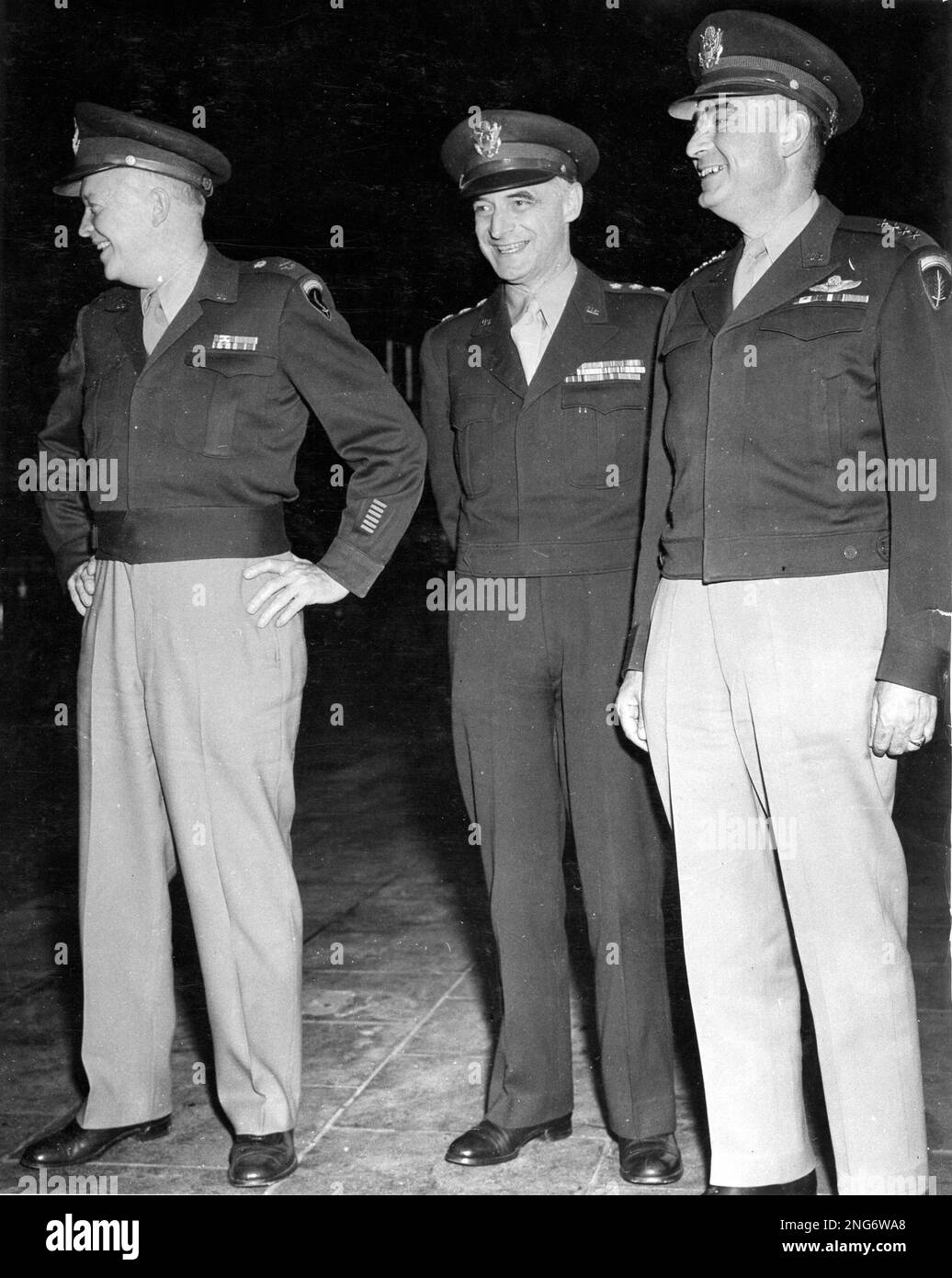 The US Generals Dwight D. Eisenhower, Lucius D. Clay (deputy commander ...