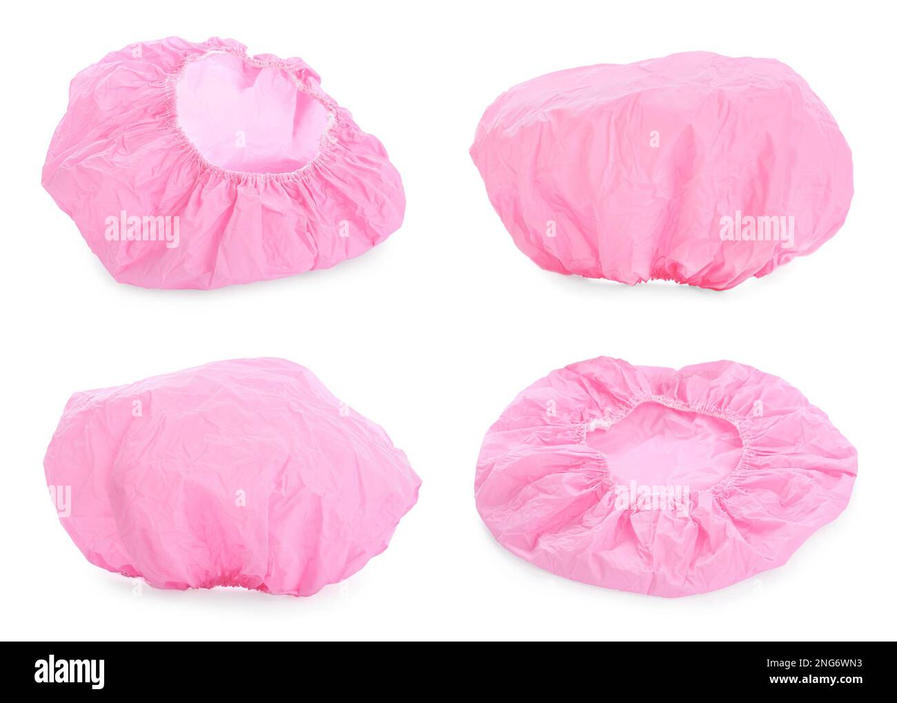 Set with waterproof shower caps on white background Stock Photo - Alamy