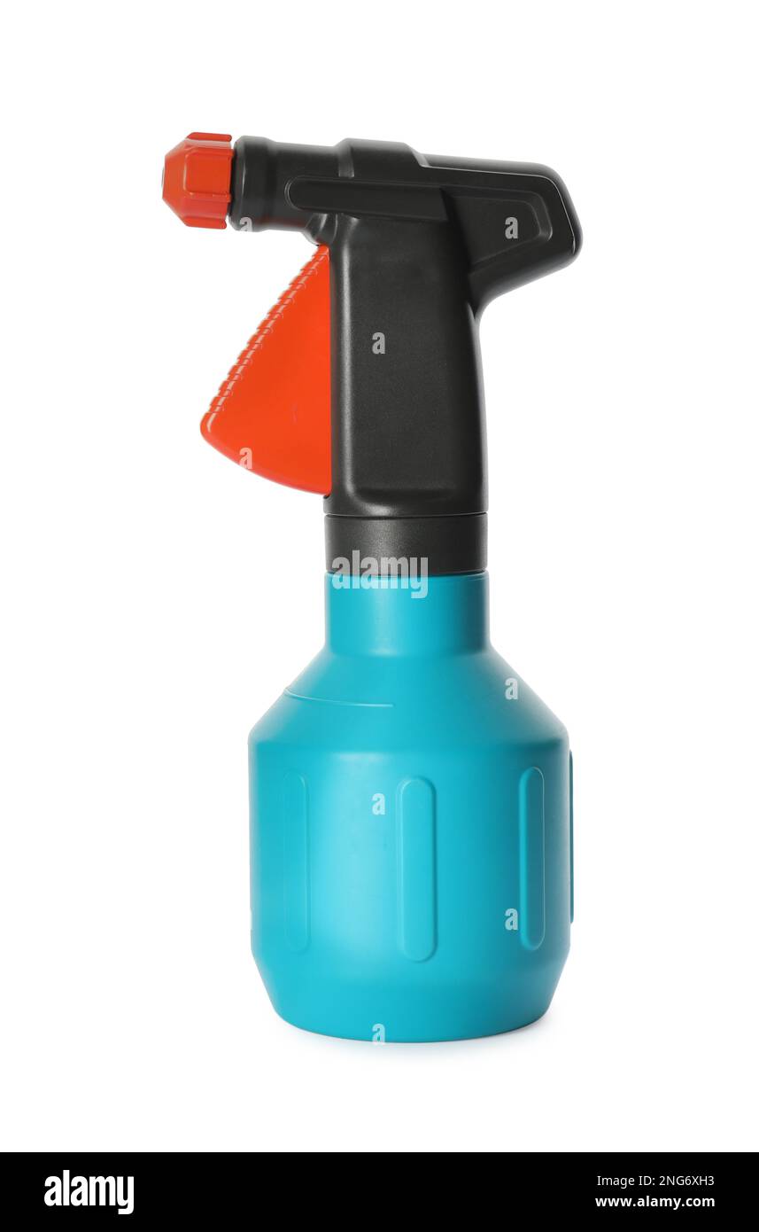 Blue sprayer isolated on white. Gardening tool Stock Photo - Alamy