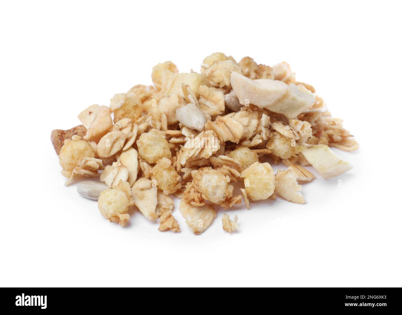 Pile of granola on white background. Healthy snack Stock Photo - Alamy