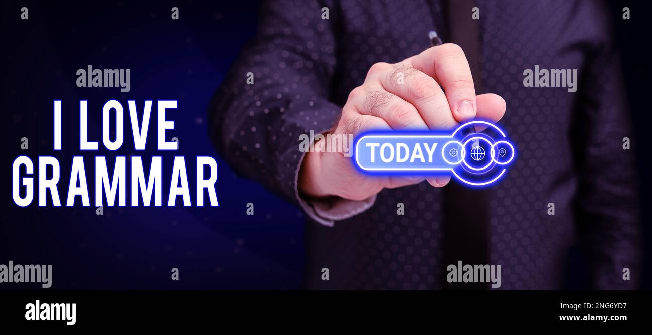 Hand writing sign I Love Grammar. Conceptual photo act of admiring ...