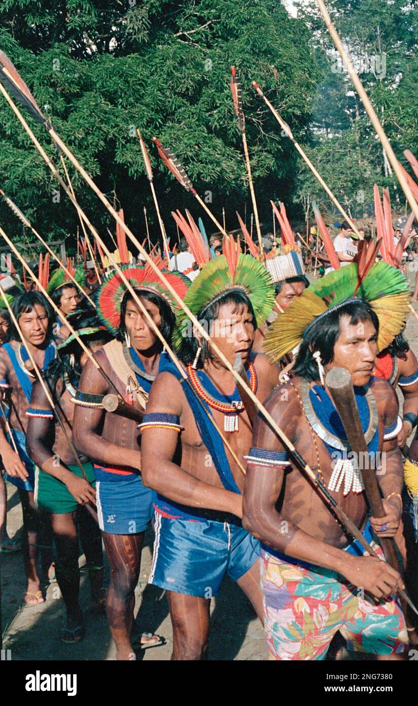 Amazon indians dance Friday February 24, 1989 in Altamira, Brazil at ...
