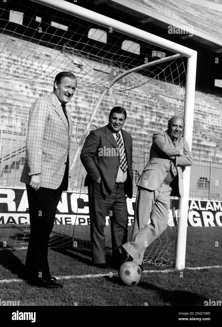 From left, AC Milan Swedish soccer aces Nils Liedholm, Gunnar Nordahl and Gunnar Gren pose ...