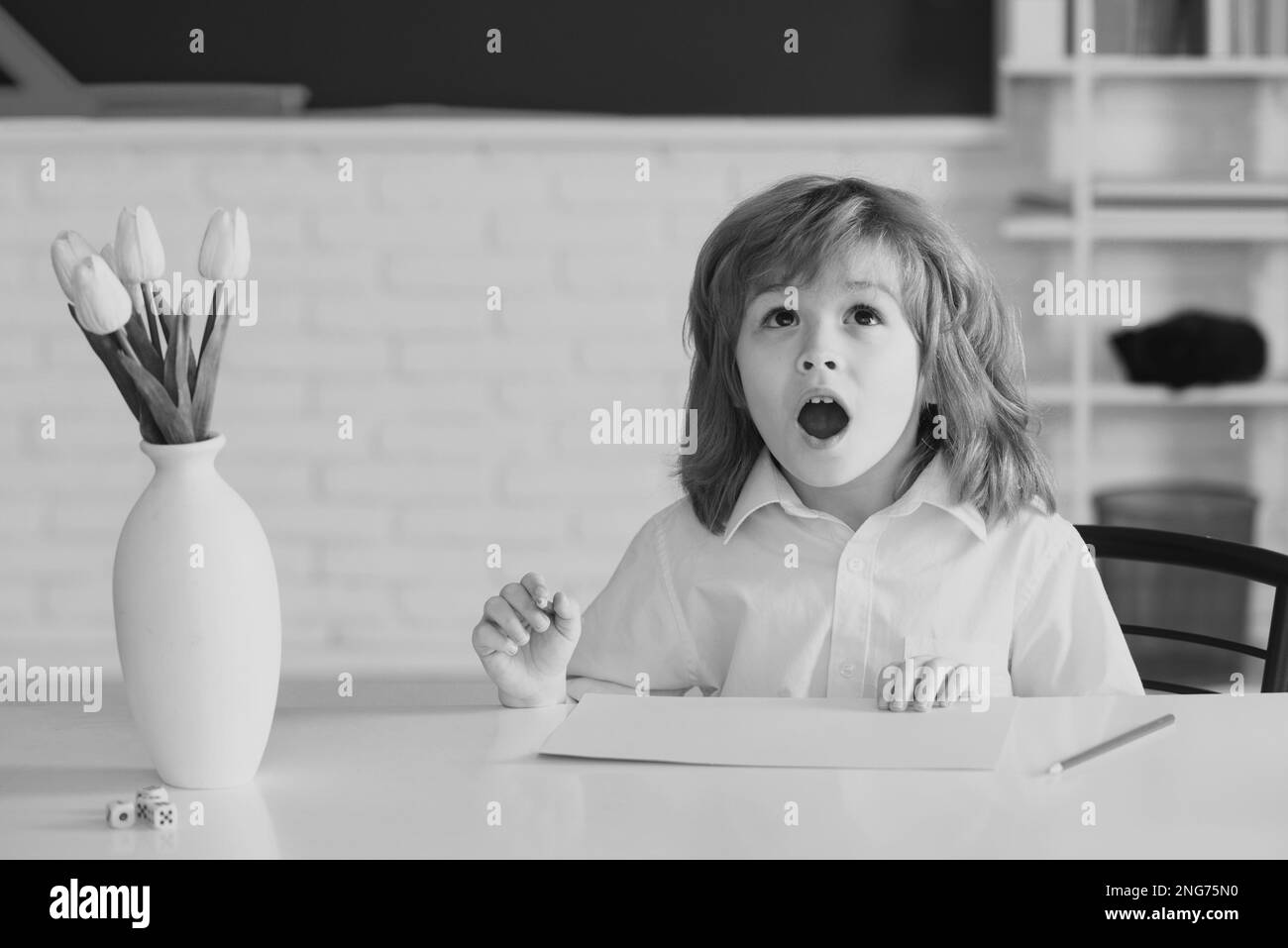 Surprised pupil. Elementary schoolboy education. Portrait of Pupil of ...