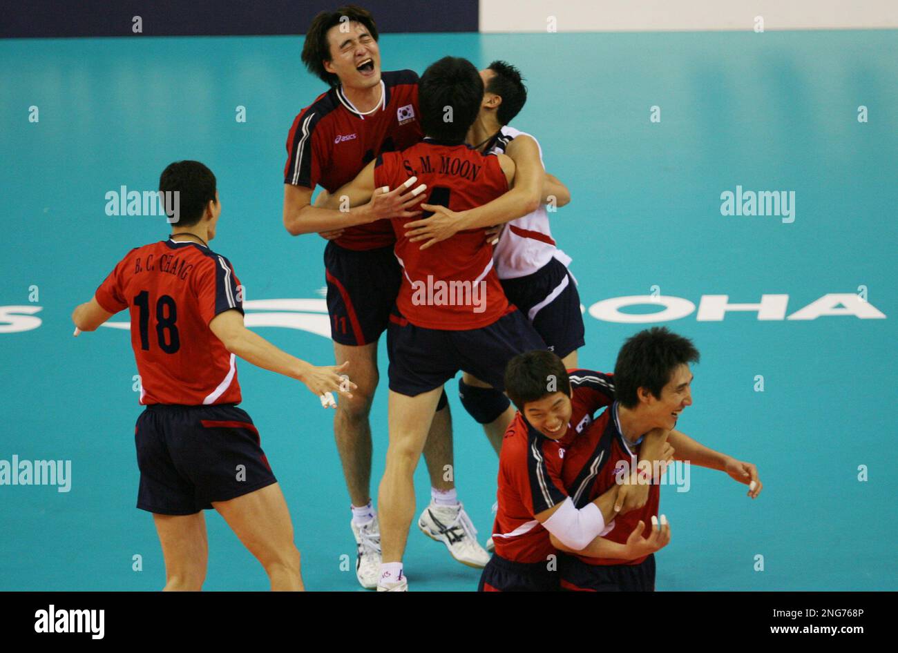 South Korean team members celebrate after defeating China 3-1 in the ...