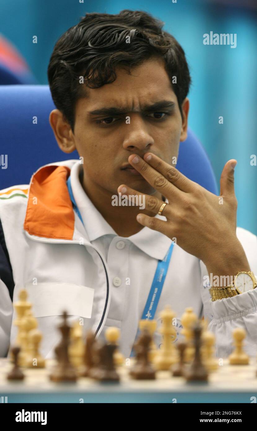 Krishnan Sasikiran of India ponders the move during the Asian Games ...