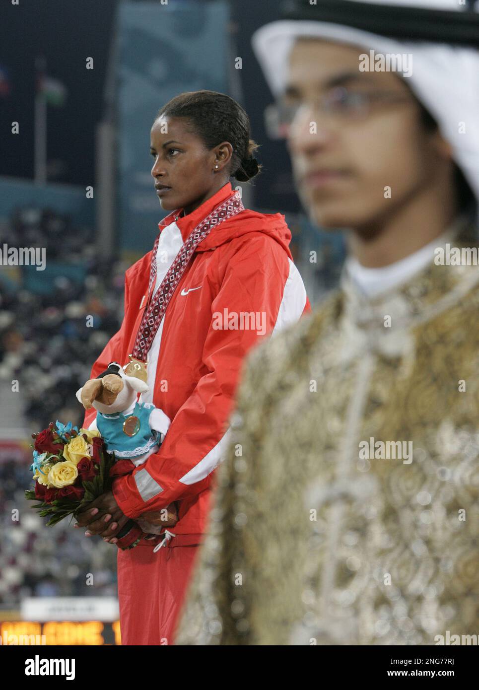 Bahrain's Maryam Yusuf Jamal, gold, during the medal ceremony for the ...