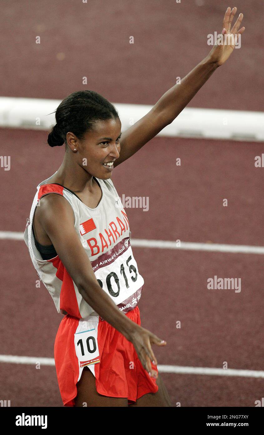 Bahrain's Maryam Yusuf Jamal reacts after winning the gold medal in the ...