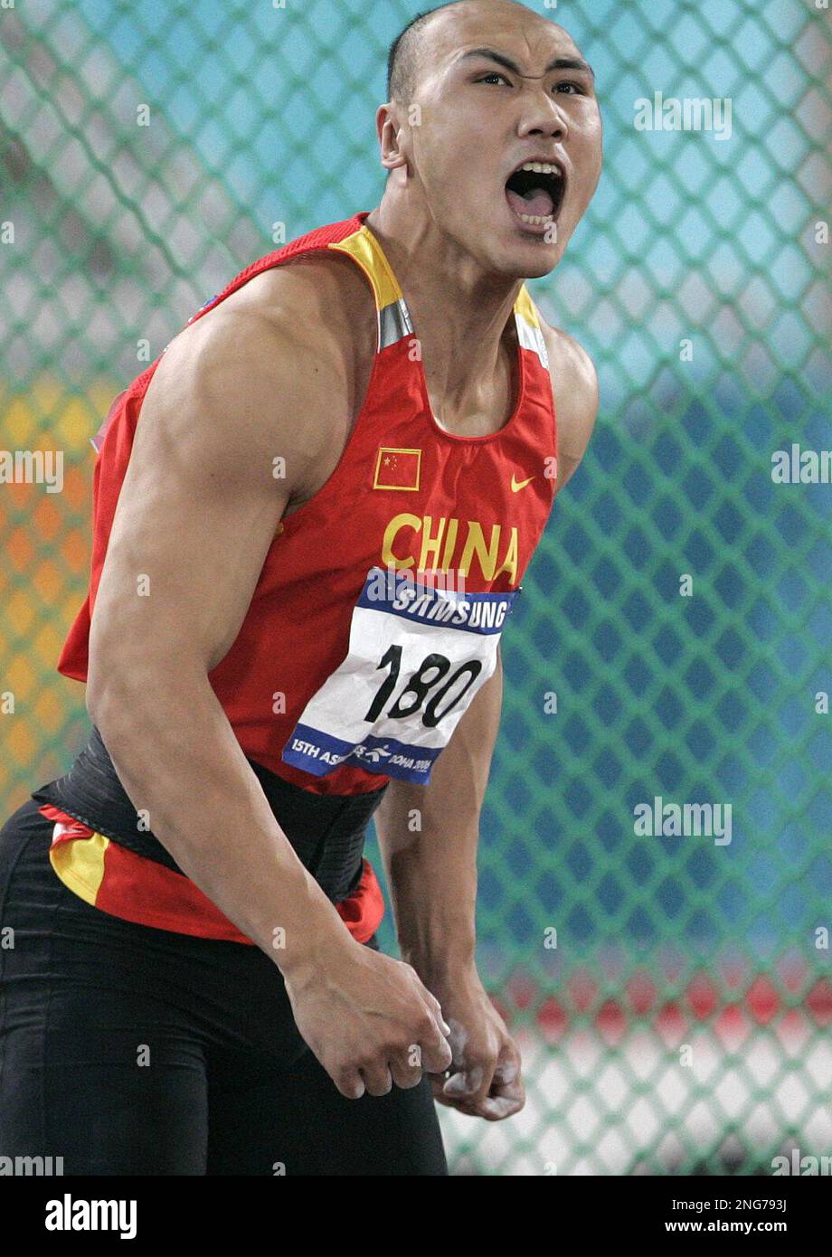 China's Wu Tao competes in the final of the Men's Discus at the Asian ...