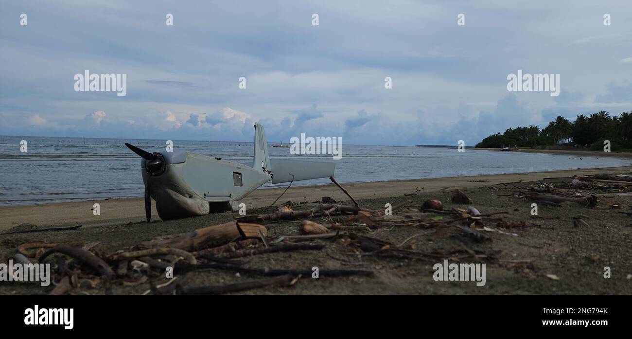 U.S. Marine Corps AeroVironment RQ-20 PUMA is staged on the beach prior ...