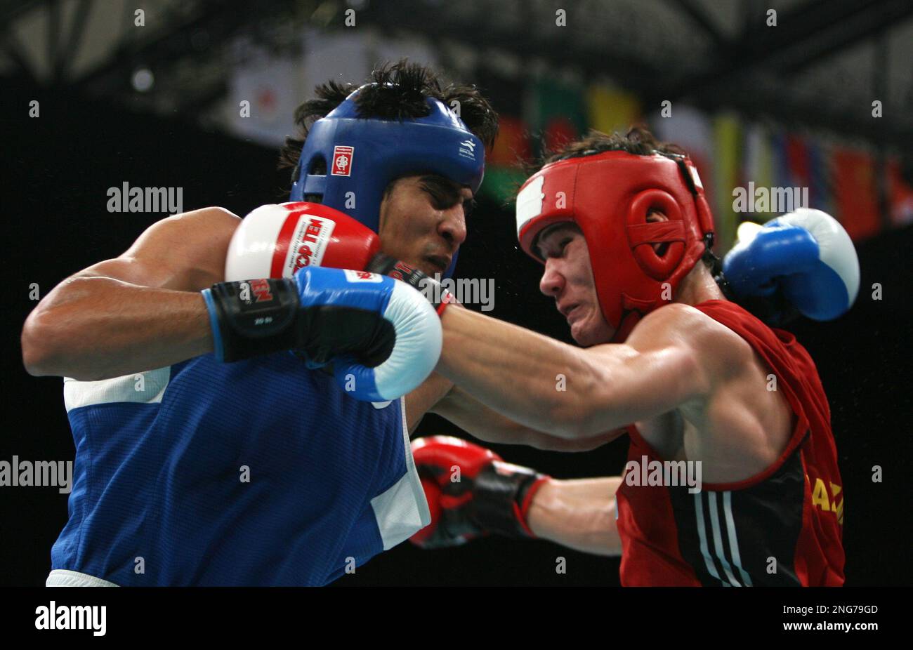 Vijender Vijender of India, right, fights against Bakhtiyar Artayev of ...