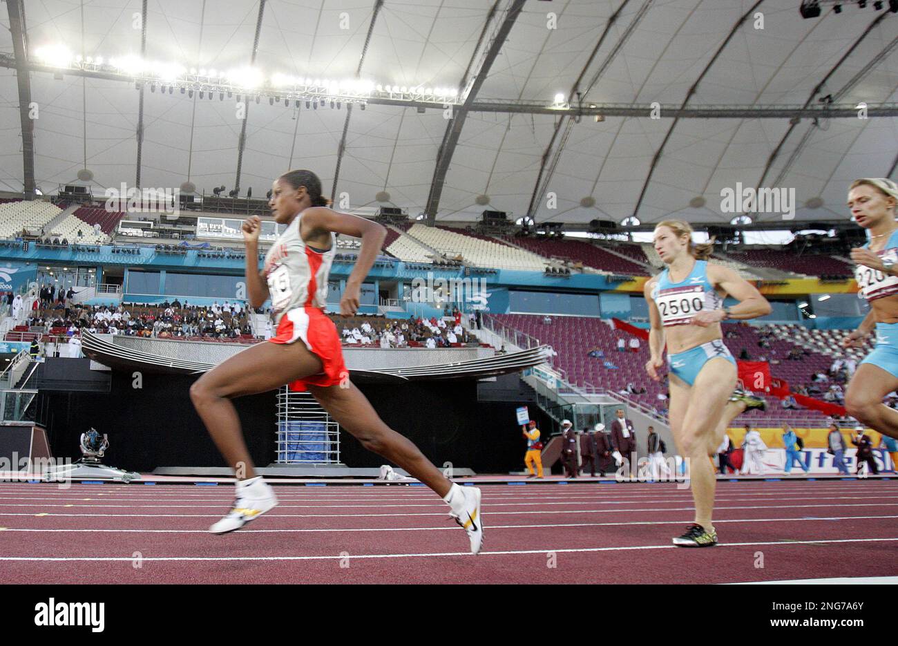Maryam Yusuf Jamal of Bahrain leads the field on her way to winning the ...