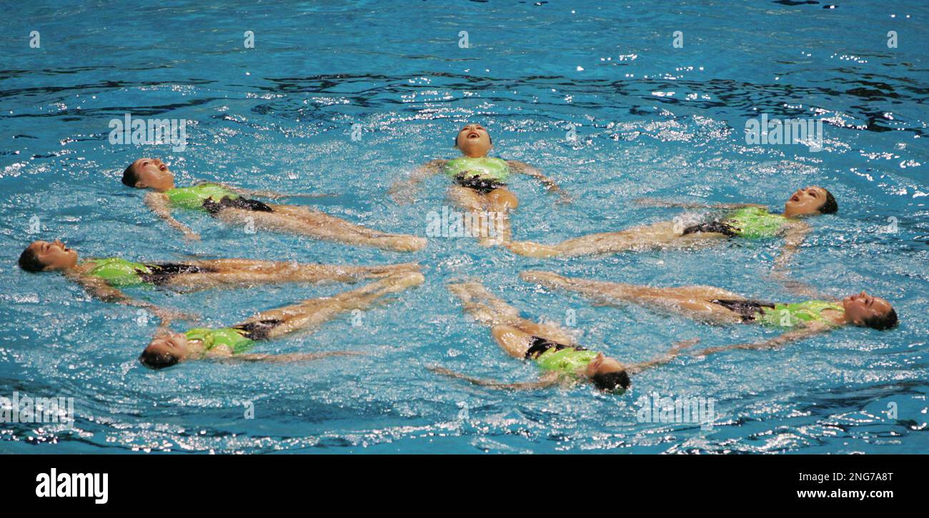 The North Korean team performs a technical routine of synchronized ...