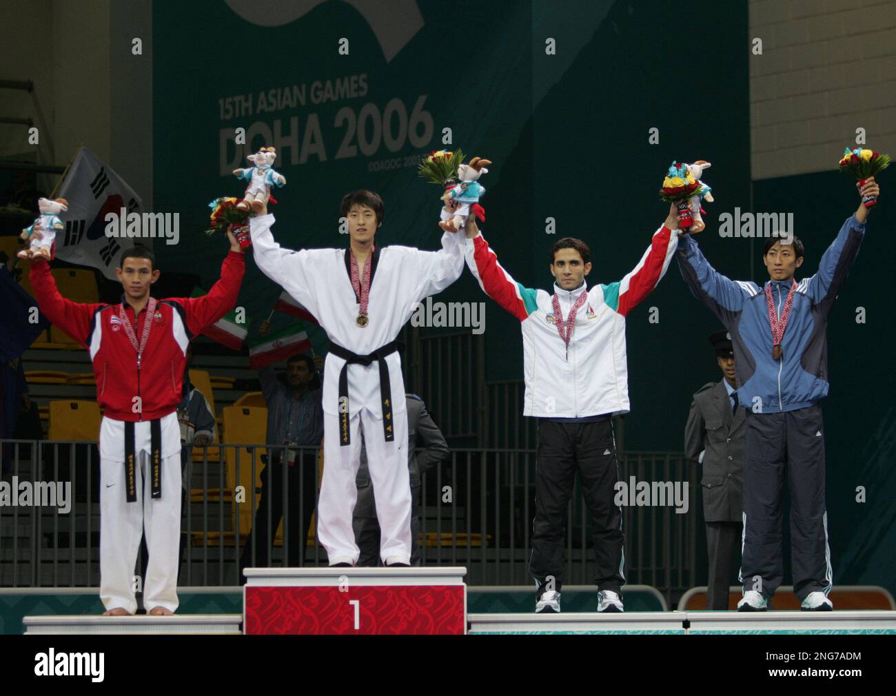 Winners celebrate on the podium, from left, silver medalist Thailand's ...
