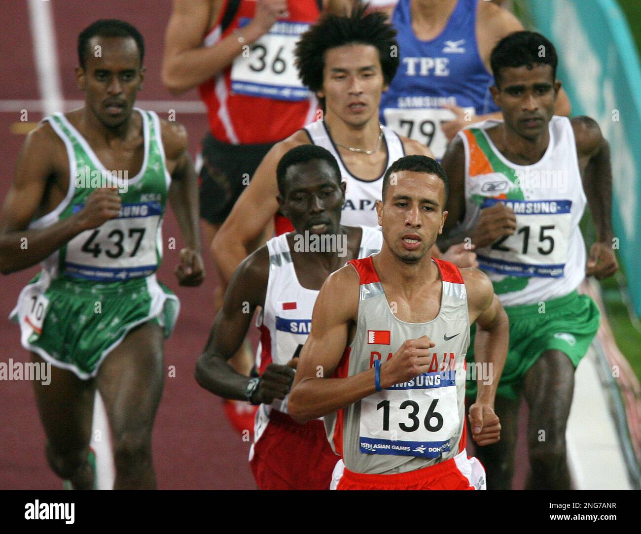 Bahrain's Rashid Ramzi leads a Men's 1500m heat at the Asian Games in ...