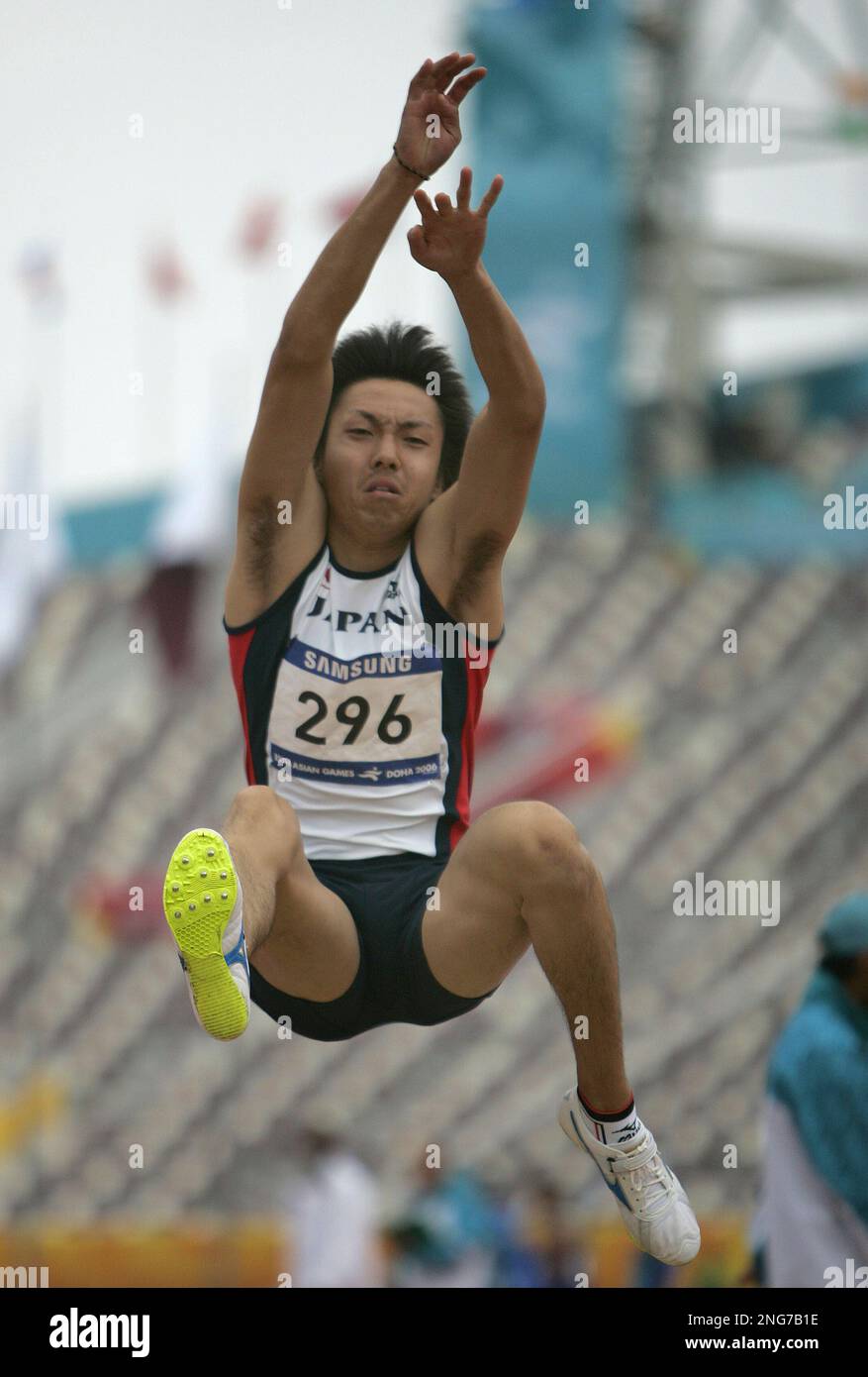 Japan's Kenji Fujikawa competes in Men's Long Jump qualifying at the ...