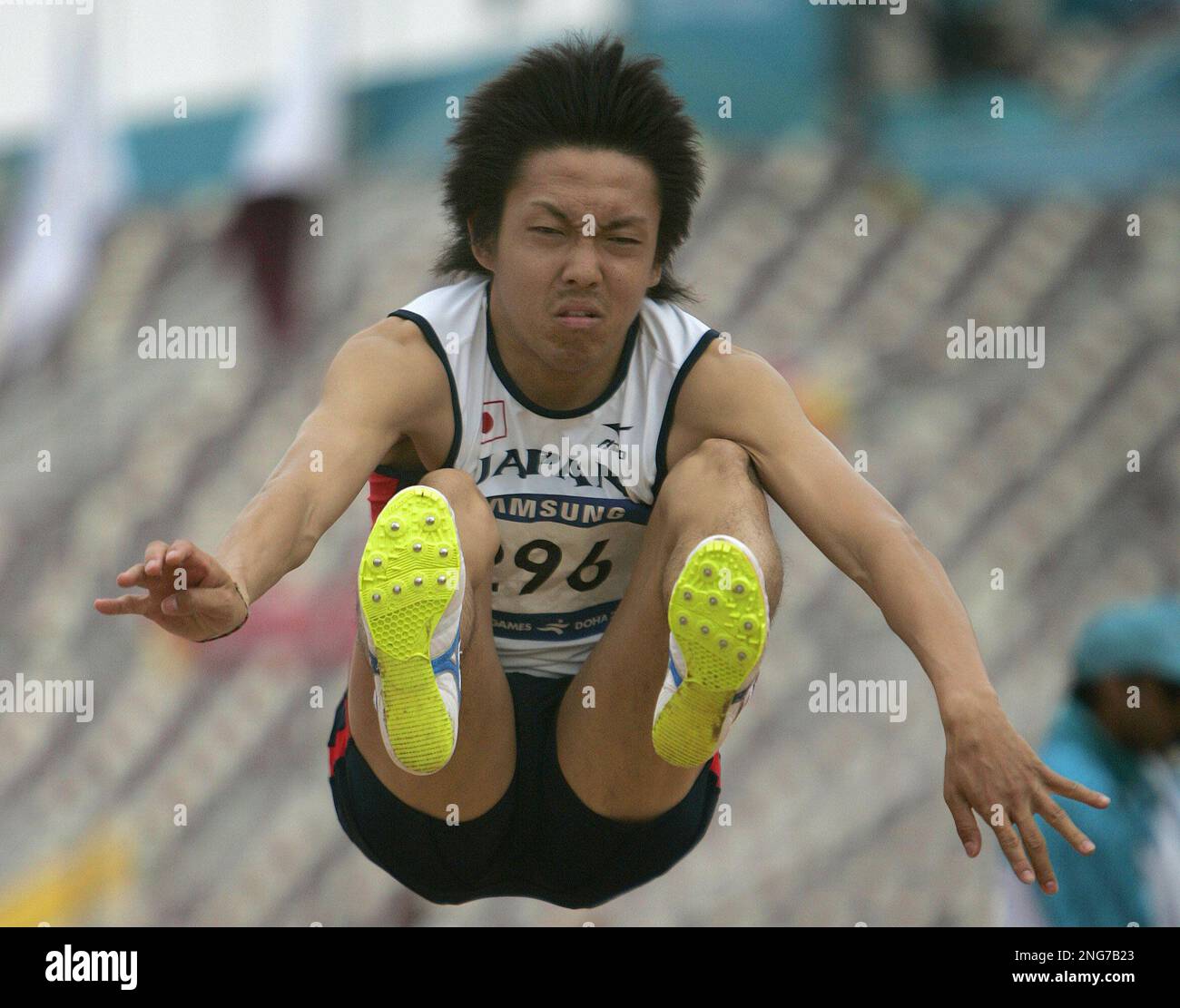 Japan's Kenji Fujikawa competes in Men's Long Jump qualifying at the ...
