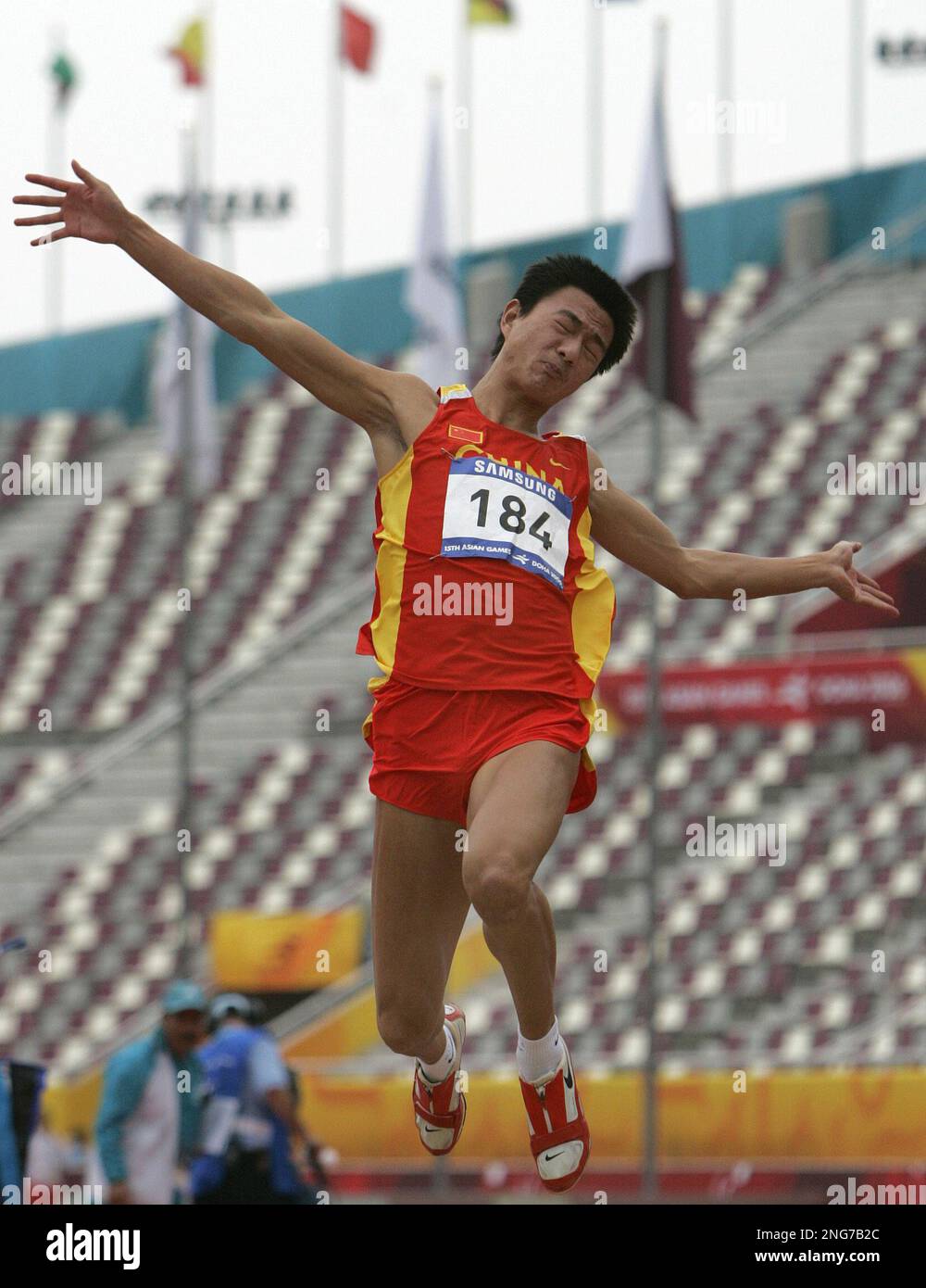 China's Zhang Xiaoyi competes in Men's Long Jump qualifying at the ...