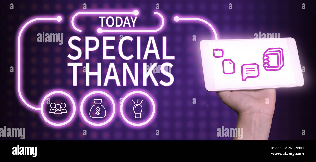 Writing displaying text Special Thanks. Word Written on expression of ...